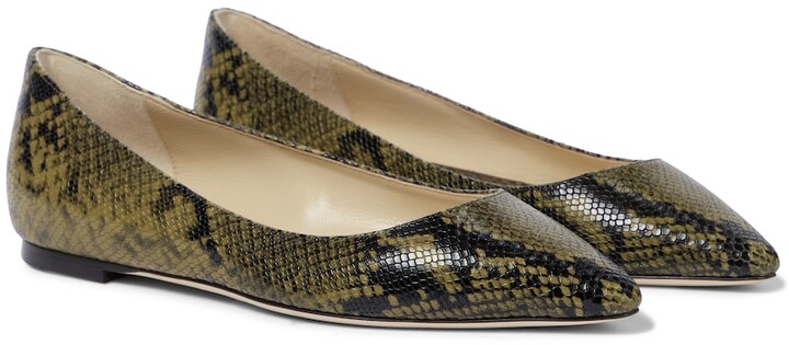 Jimmy Choo Romy snake-effect leather ballet flats - ShopStyle