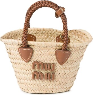 Miu Miu logo-appliqué woven tote bag - ShopStyle