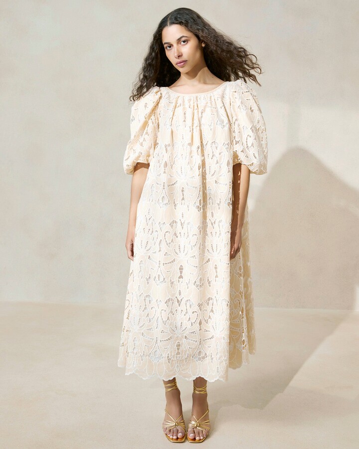 Loeffler Randall Mimi Tan Oversized Puff-Sleeve Dress - ShopStyle