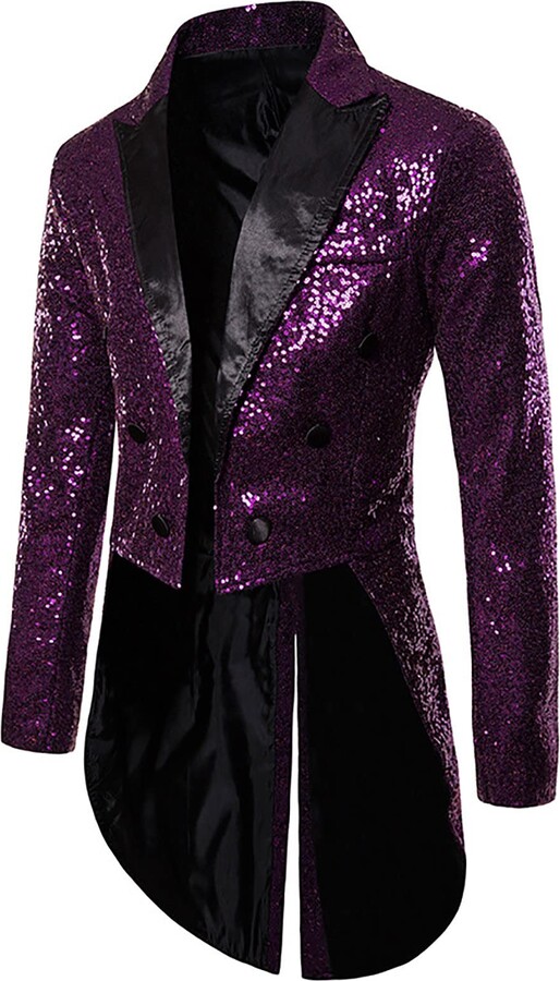 Zeiyignr Mens Sequin Tuxedo Tailcoat Swallowtail Suit Jacket Dinner ...