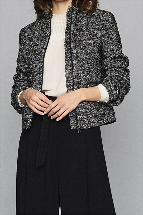 Reiss Suri Textured Zip Wool & Silk-Blend Bomber Jacket - ShopStyle