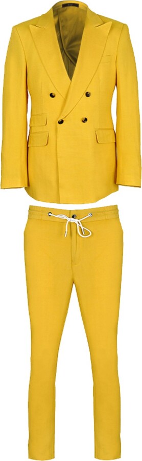 David Wej Orange Hugo Linen Double Breasted Suit - Mustard - ShopStyle