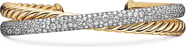 David Yurman Pavé Crossover Two Row Cuff Bracelet in 18K Yellow Gold ...