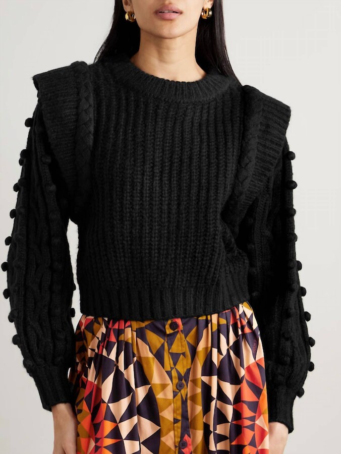 Farm Rio Black Braided Sweater - ShopStyle