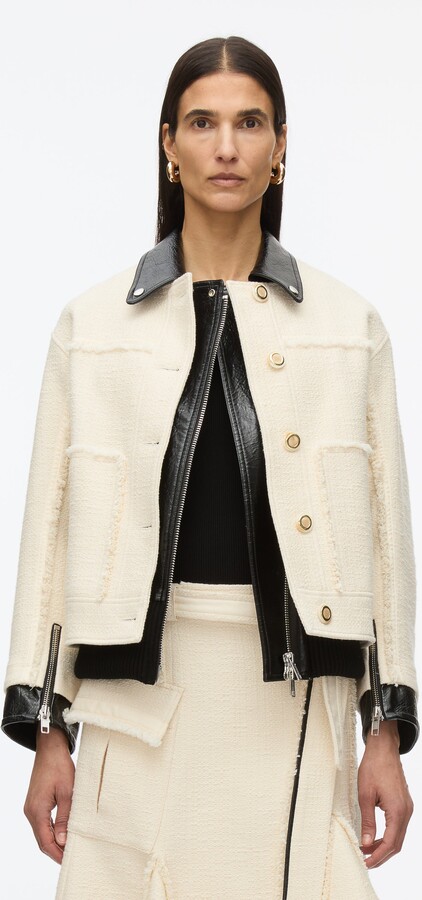 Hybrid Tweed Moto Jacket in IVORY-BLK - ShopStyle