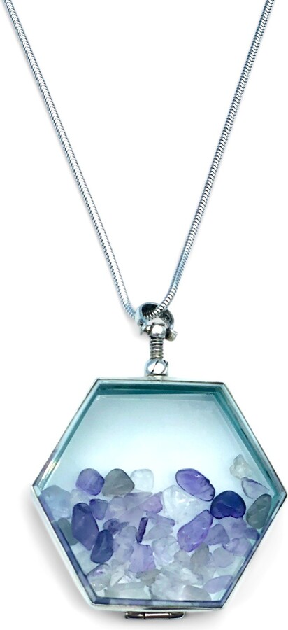 Mon Bijoux - Large Hexagon Silver Fillable Locket Necklace Antique ...