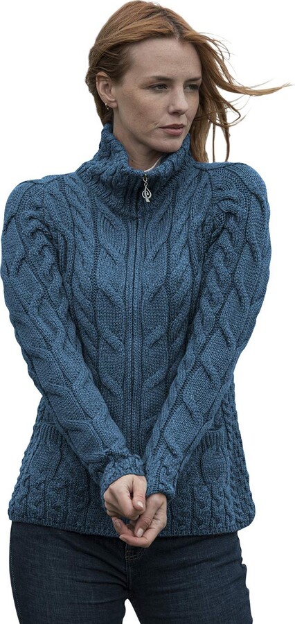 Aran Woollen Mills Irish Shaped Zipper Merino Wool Cardigan Sweater
