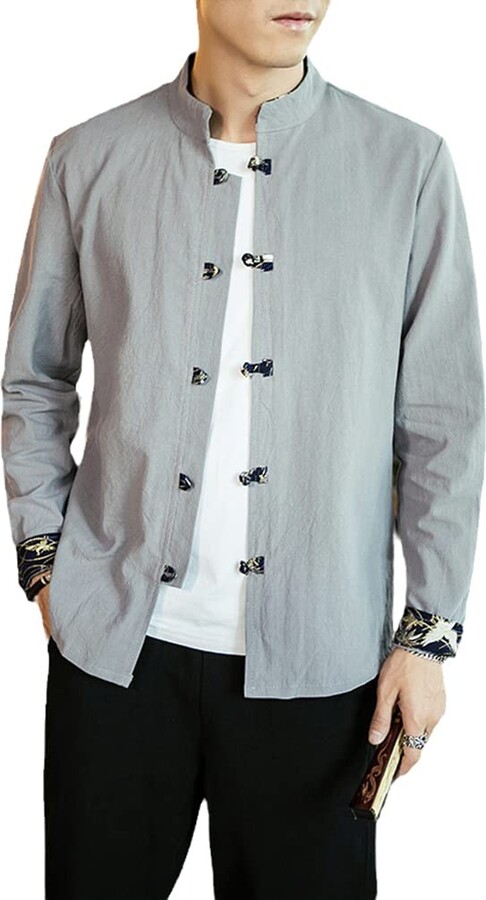 HAN HONG Chinese Traditional Clothing Men's Long-Sleeved Casual Shirt ...