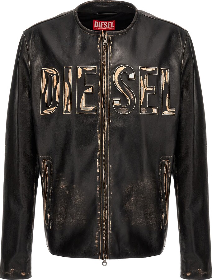 Diesel Logo Leather Jacket - ShopStyle