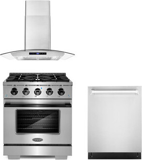 Cosmo 3 Piece Kitchen Package With 30" Freestanding Gas Range With ...