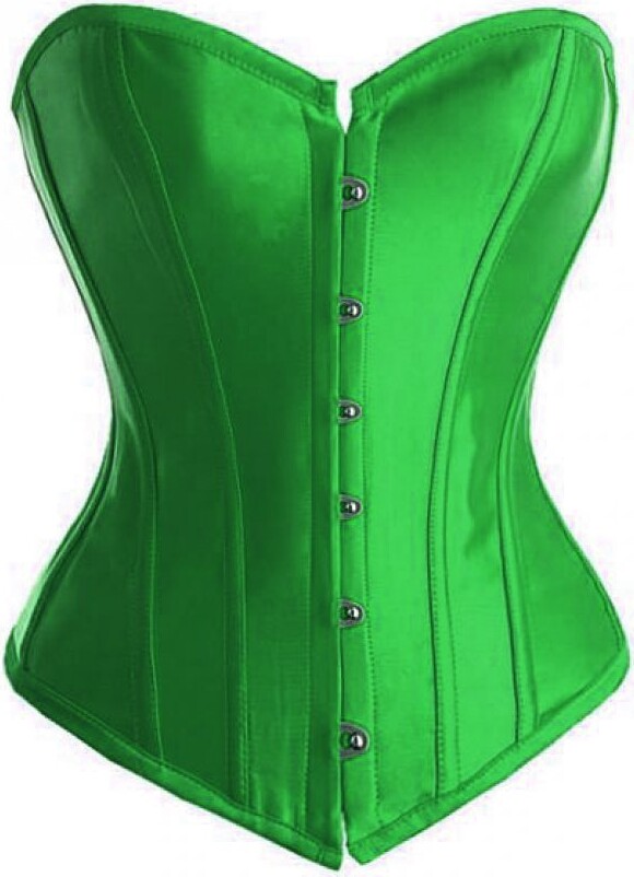 CorsetStreet Green Satin Gothic Burlesque Costume Overbust Corset Waist ...