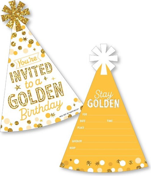 Big Dot of Happiness Golden Birthday - Shaped Fill-In Invitations ...