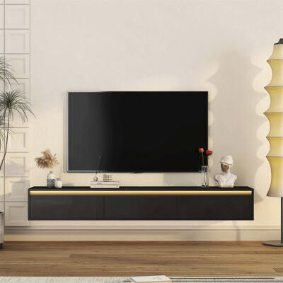 Elegance Plexi Home Floating Tv Stand, Wall Mounted Tv Shelf With Led Lights - ShopStyle Fireplaces