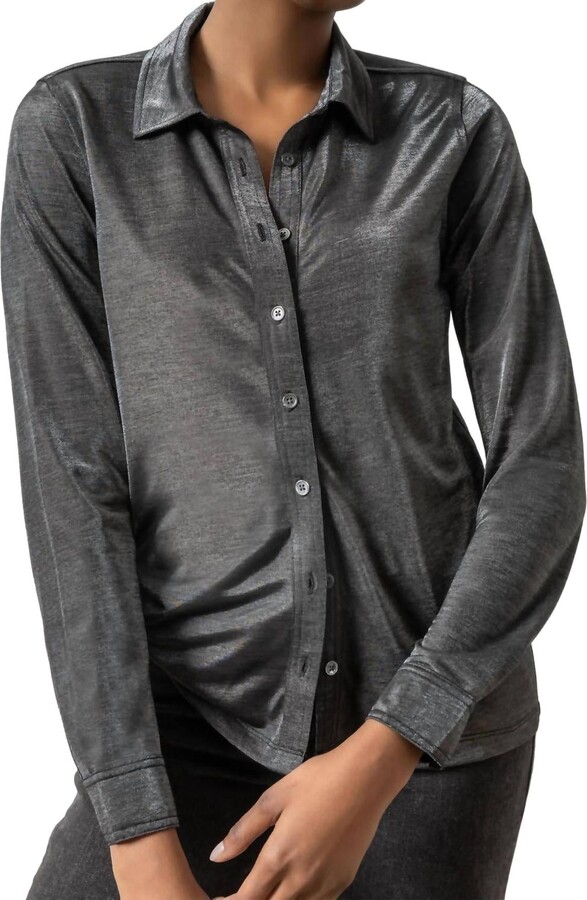 Lilla P Sparkle Button Down Shirt In Black - ShopStyle Tops