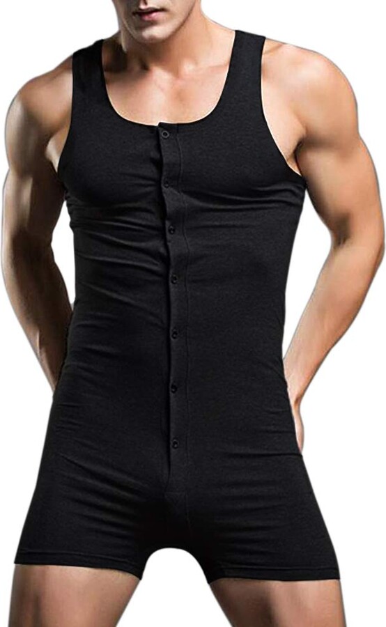 Muscle Alive Mens Sleeveless Onesie Henley Jumpsuit Stretchy Cotton ...