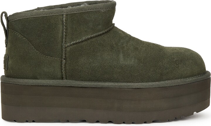 UGG Classic Ultra Mini Suede Flatform Boots - Khaki - 8 - ShopStyle
