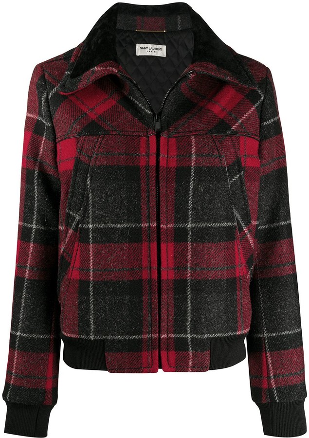 Saint Laurent Checked Bomber Jacket - ShopStyle