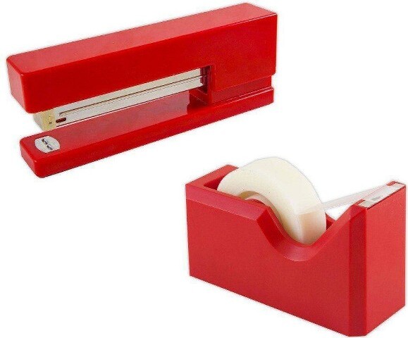 JAM Paper & Envelope JAM Paper Stapler & Tape Dispenser Desk Set Red ...