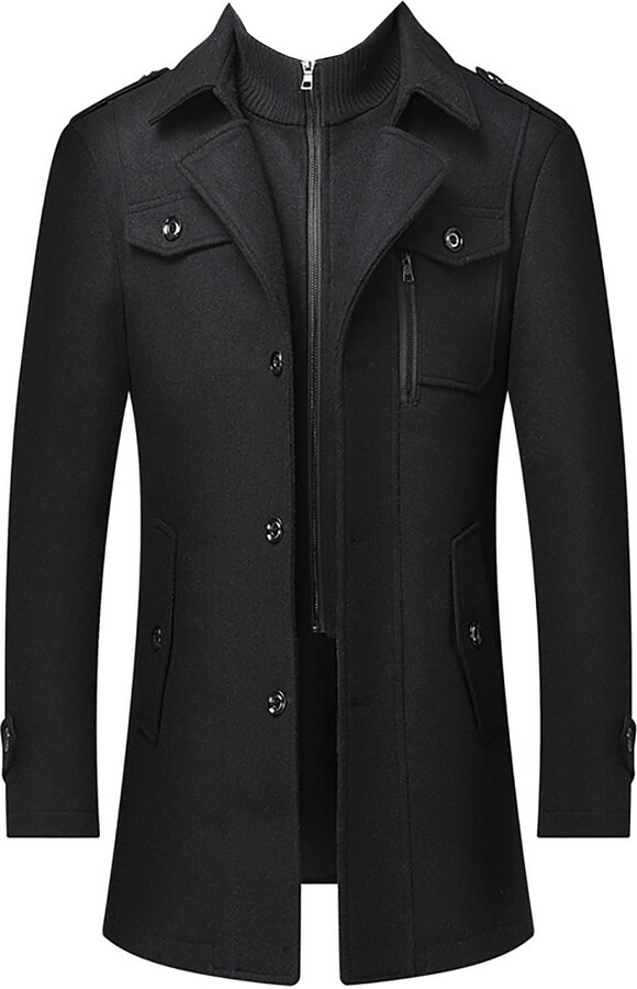 Generic Mens Wool Coats Casual Thick Short Winter Trench Coat Regular ...