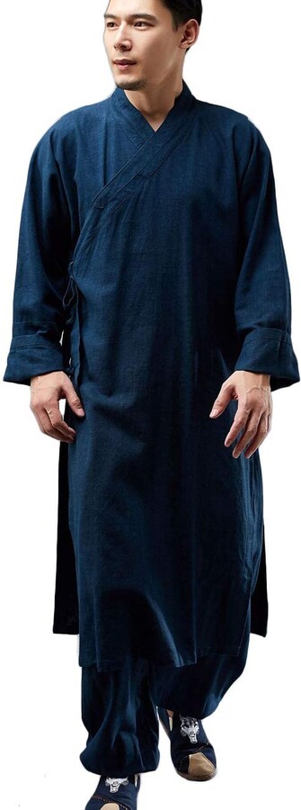 NFYM Men Shaolin Monk Kung fu Robe Costume Cotton Linen Long Gown ...