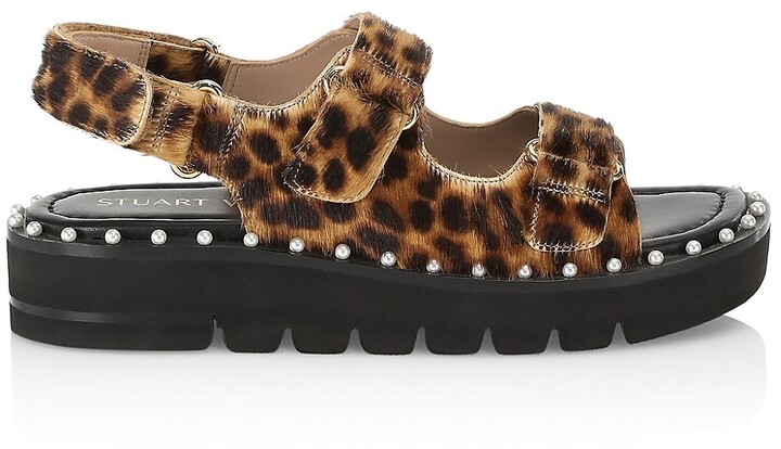 Stuart Weitzman Zoe Lift Beaded Leopard-Print Calf Hair Sandals - ShopStyle