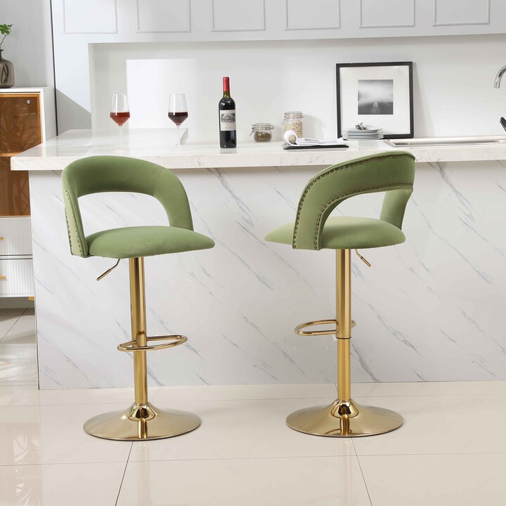 EDWINRAY Swivel Bar Stools Set of 2 Adjustable Height Counter Stools, Modern Velvet Bar Stool ...