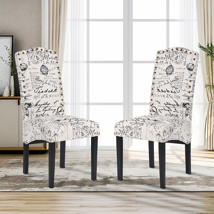 Phoebecat Dining Script Fabric Accent Chair with Solid Wood Legs, Set ...