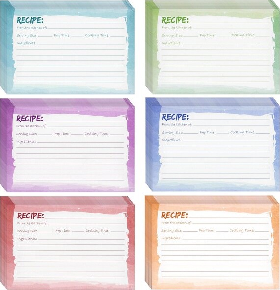 Juvale 60-Pack 4x6 Recipe Cards Double Sided, Colored Recipe Index ...