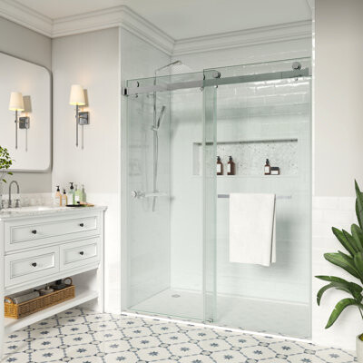MCOCOD 48'' - W x 76'' H Double Sliding Frameless Shower Door with Smooth Sliding and 3/8 in ...
