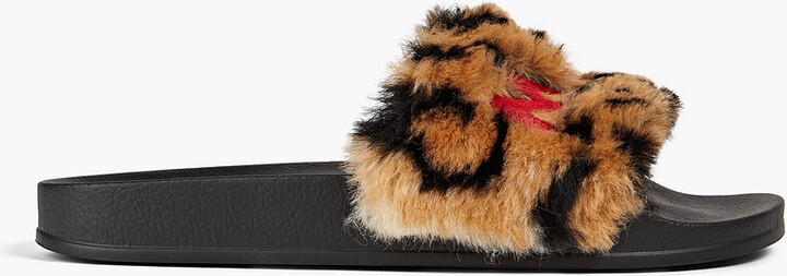 Marni Embroidered leopard-print faux fur slides - ShopStyle