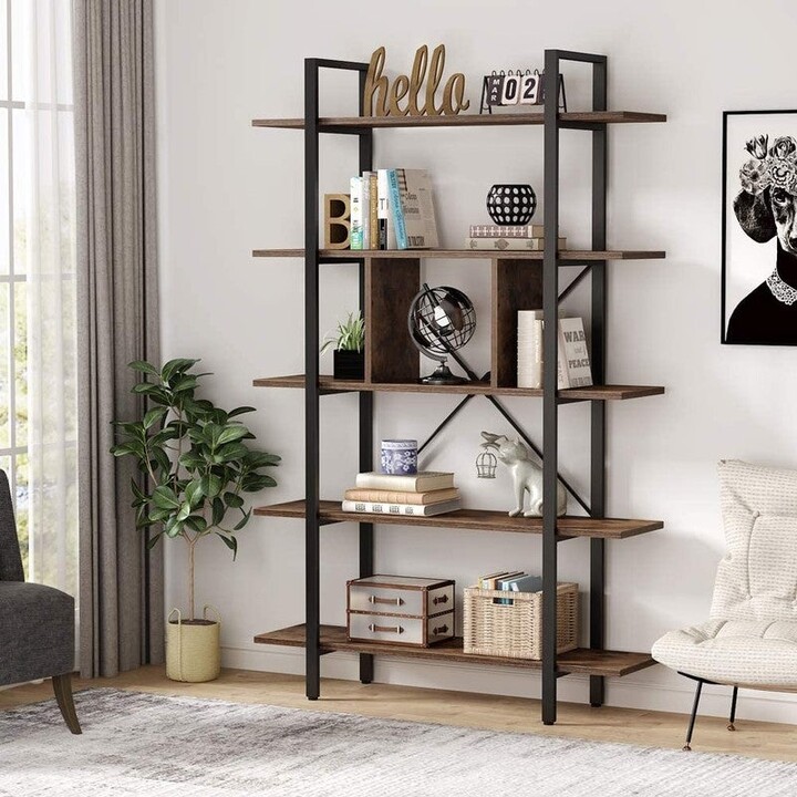 Farfarview 41” Bookshelf, 5-Tier Industrial Bookcase, Display Shelf ...