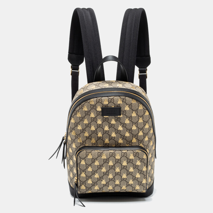 Gucci Beige/Black GG Supreme Canvas And Leather Small Bees Backpack ...