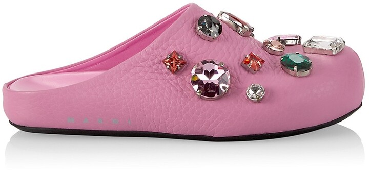 Marni Fussbett Sabot Crystal-Embellished Leather Clogs - ShopStyle