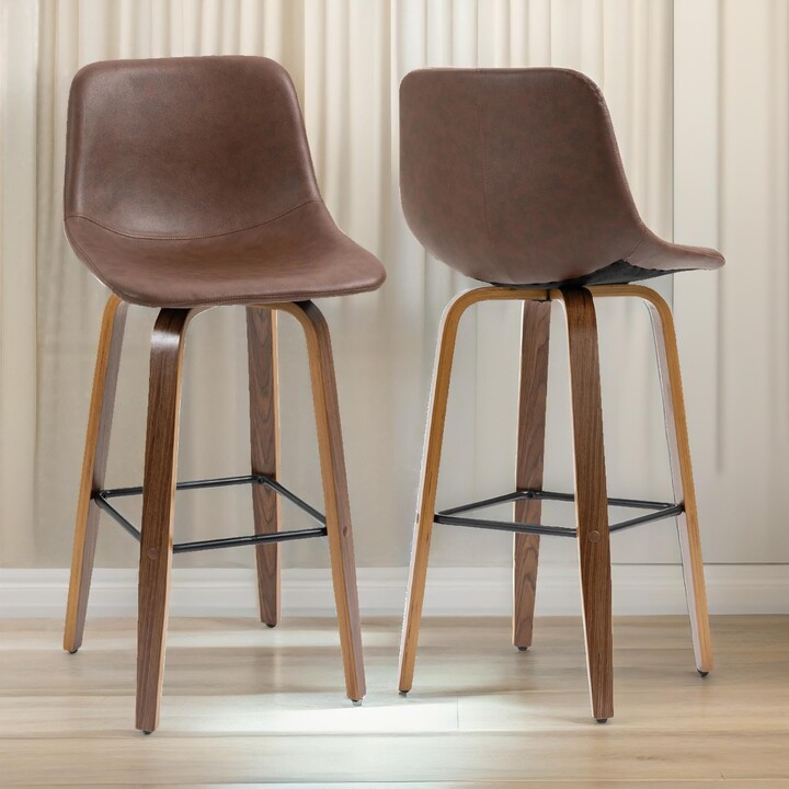 Pirlo Plush Set of 2 Brown Bar Stools With Wooden Legs - ShopStyle