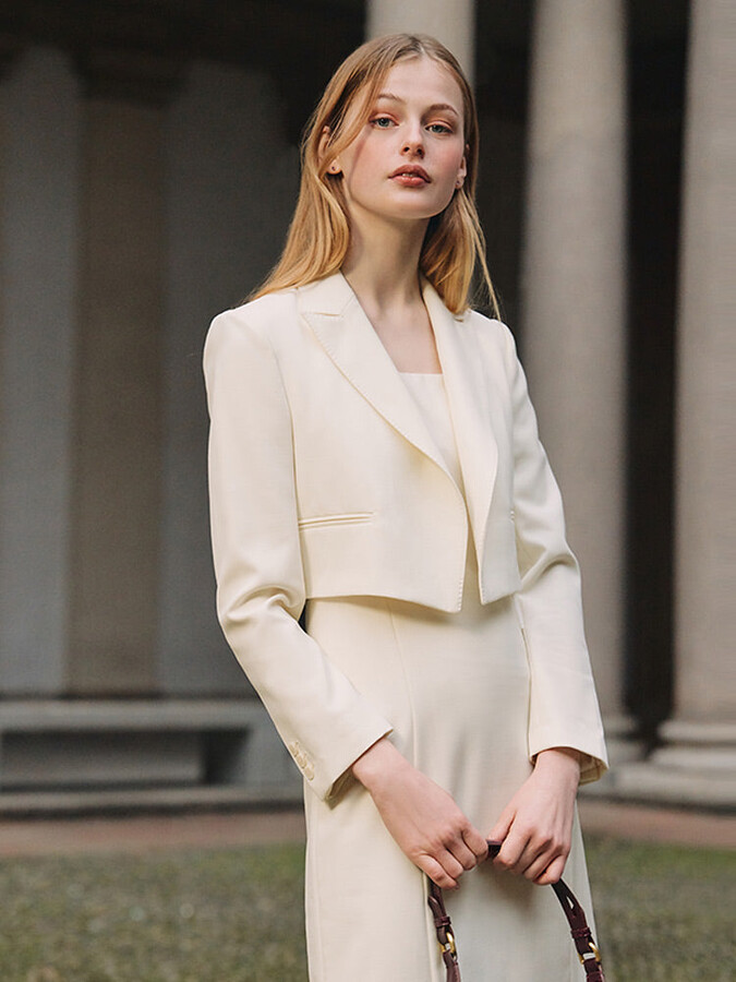 GOELIA White Worsted Woolen Crop Blazer - ShopStyle Casual Jackets