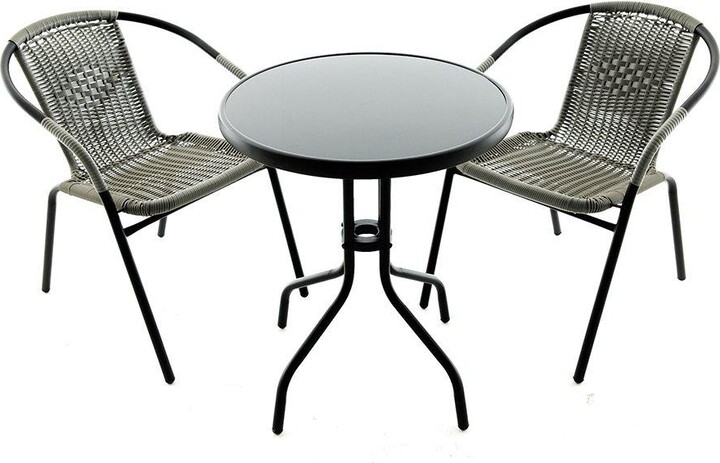 Outdoor Living Bolero 2 Seat Grey Rattan Bistro Set Black Glass - ShopStyle