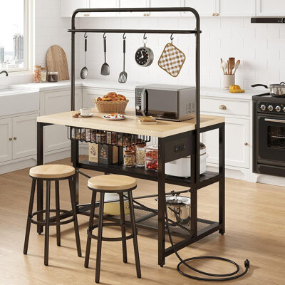Kiflic Kitchen Island with Storage, Bakers Rack with Power Outlet ...