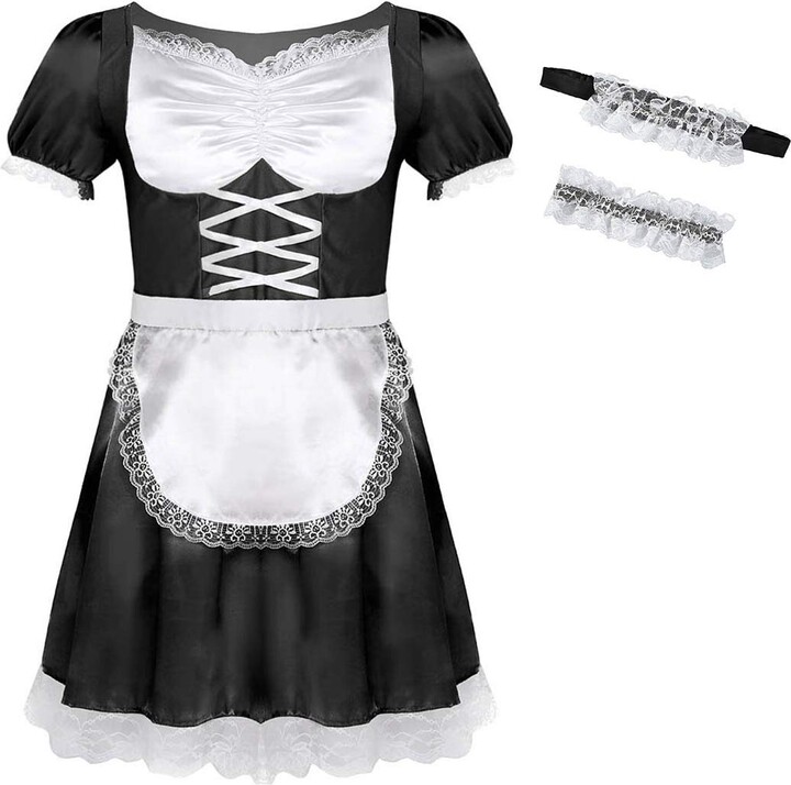 Oyolan Sissy Men Satin French Maid Dress Pajamas Clothes Crossdressing ...
