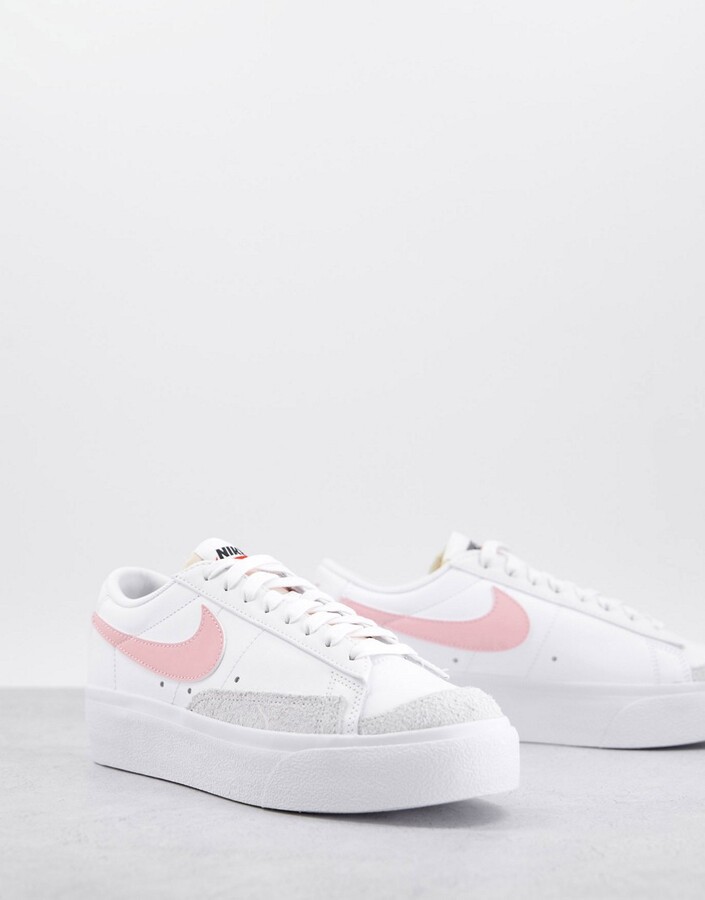 Nike Blazer Low Platform sneakers in white/pink glaze - ShopStyle