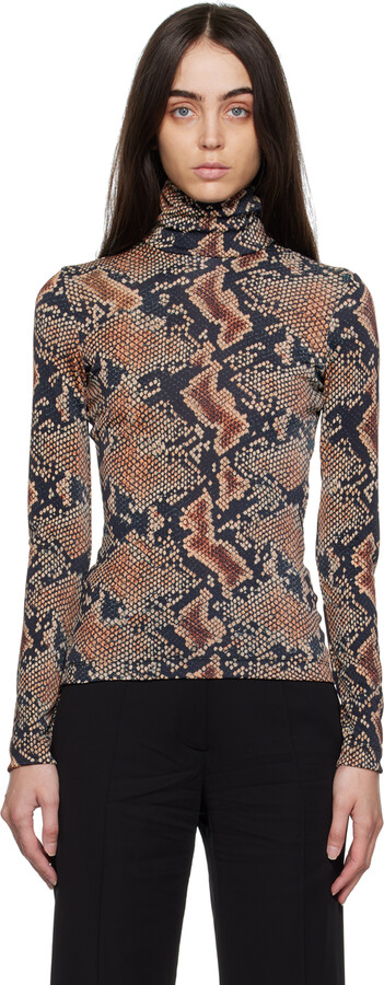 ATLEIN Black Snake Print Turtleneck - ShopStyle Tops