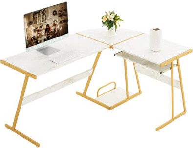 Mercer41 Ivinta L-shaped Metal Frame Computer Desk with Keyboard Tray ...
