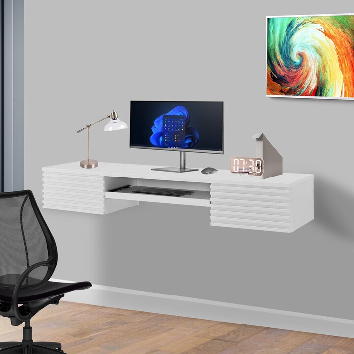 Vidalia Mid-century Modern White Wooden Wall Mounted Office Desk ...