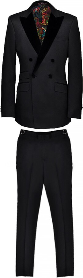 David Wej Men's Atticus Double Breasted Jacquard Velvet Peak Lapel ...