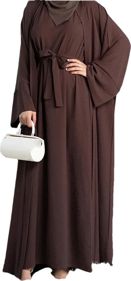 Generic 2 Piece Set Matching Muslim Suit Crepe Open Abayas for Women ...