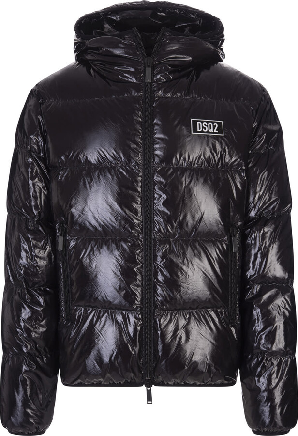 DSQUARED2 Man Shiny Black Quilted Nylon Down Jacket With Logo Patch - ShopStyle