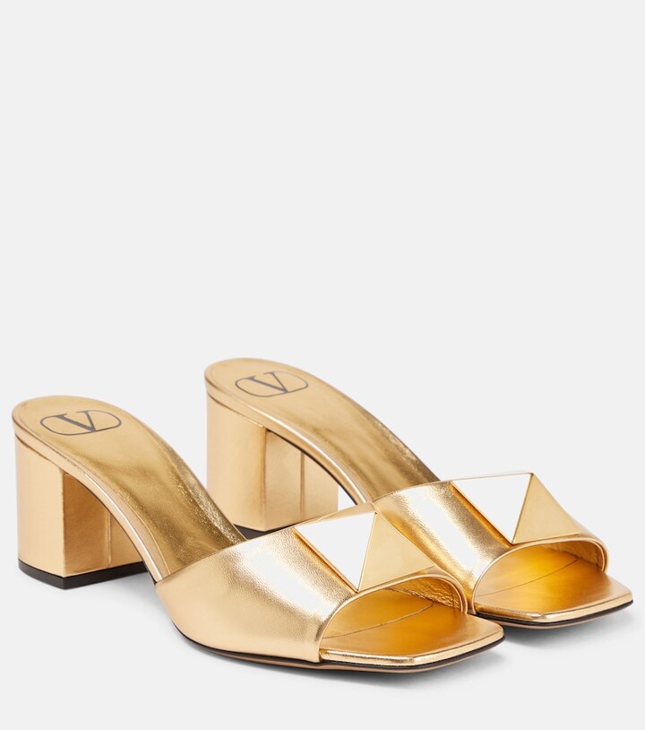 Valentino Garavani One Stud metallic leather mules - ShopStyle