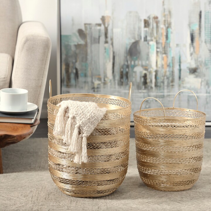 Studio 350 Gold Metal Open Frame Wire Decorative and Functional Storage ...