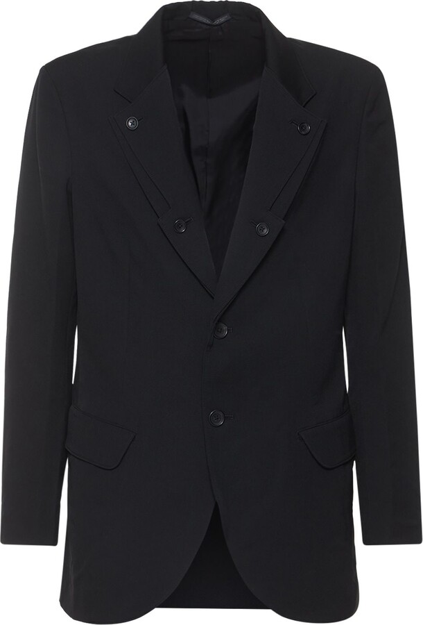 Yohji Yamamoto Double lapel wool gabardine blazer - ShopStyle