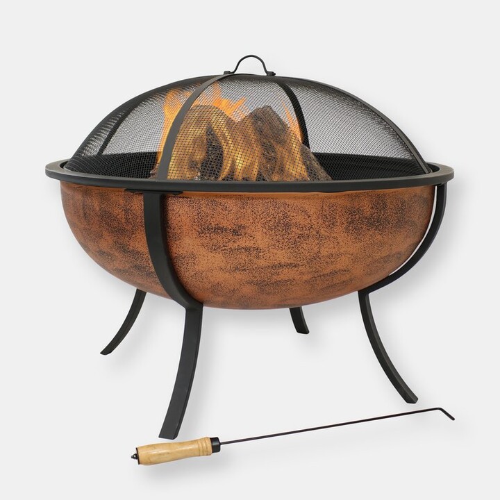 Sunnydaze Decor Large Copper Finish Outdoor Fire Pit Bowl with Screen ...