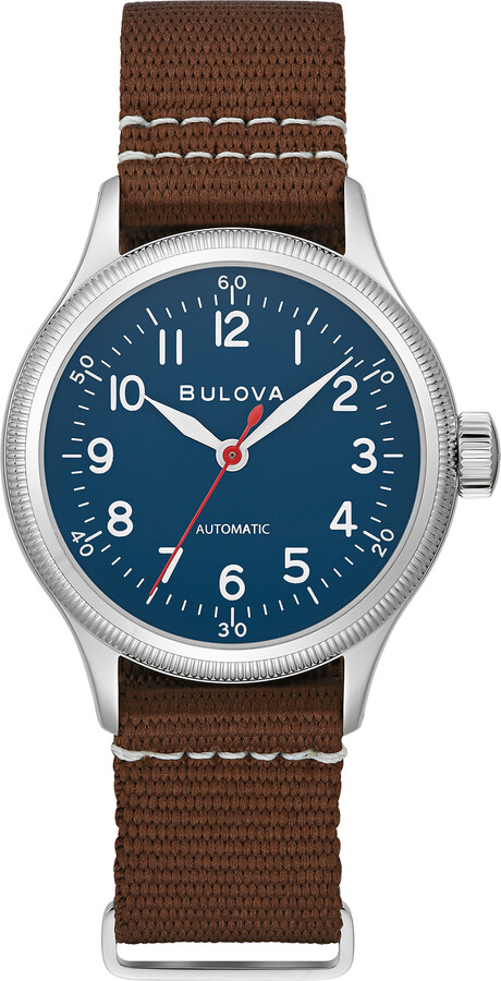 Zales Men's Bulova Military Automatic Strap Watch with Blue Dial (Model ...